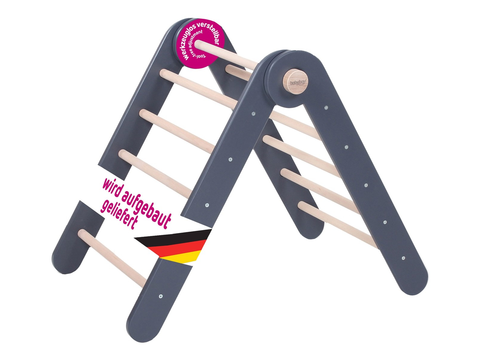 Babybay Kletterdreieck Littlefoot, schiefergrau, Maße: 60,6 x 18,2 x 81 ...