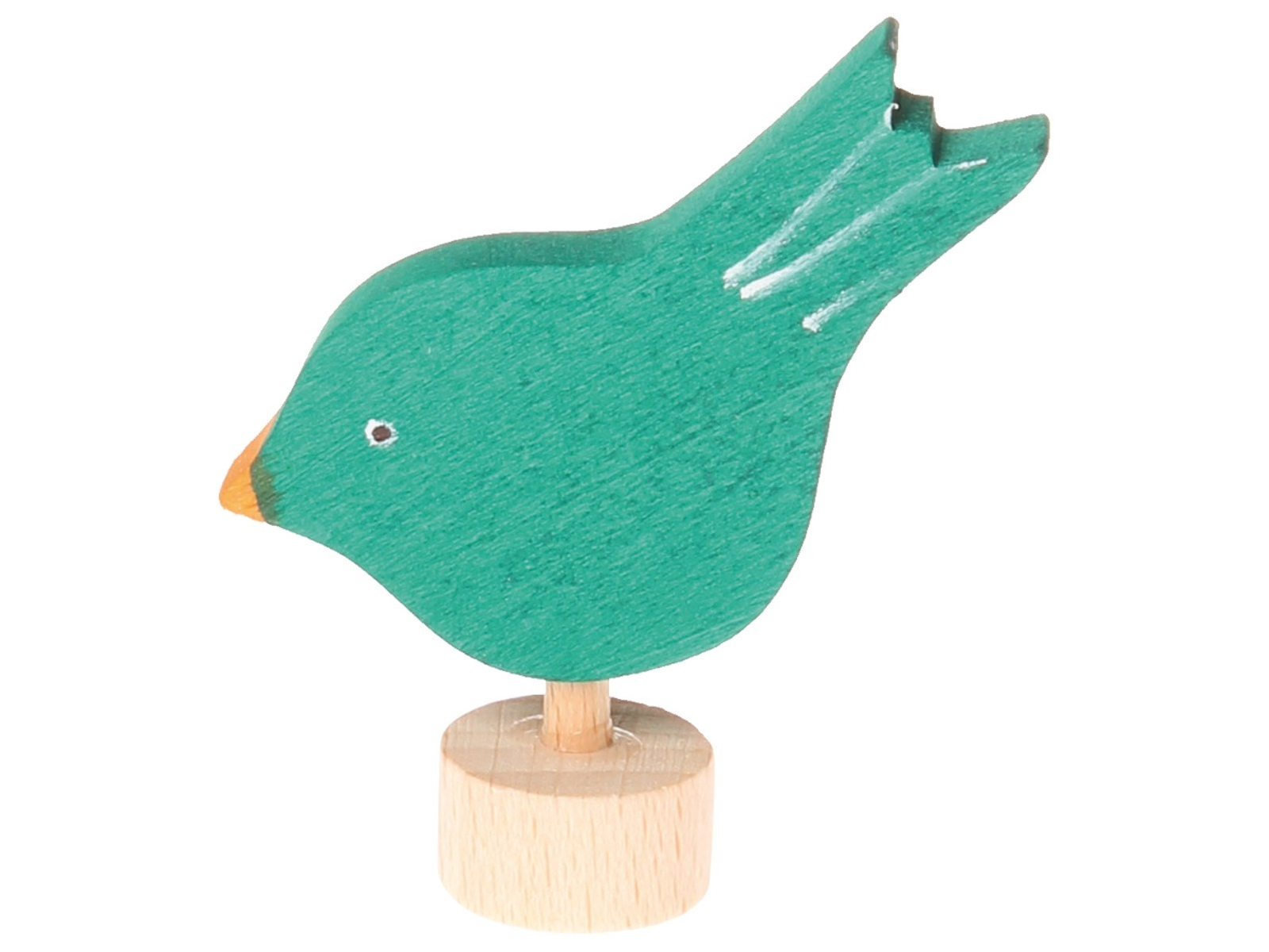 Grimms Pickender Vogel Steckfigur aus Lindenholz, bunt lasiert, Höhe 6 cm